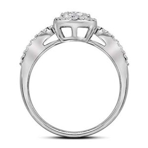 10kt White Gold Round Diamond Oval Cluster Bridal Wedding Engagement Ring 1-3/8 Cttw