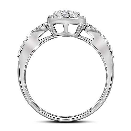 10kt White Gold Round Diamond Oval Cluster Bridal Wedding Engagement Ring 1-3/8 Cttw