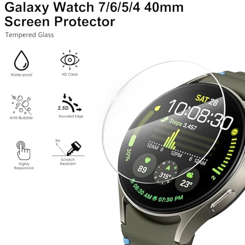 KIMILAR 4 Pack Galaxy Watch 7 / Galaxy Watch 6/5/4 Screen Protector 40mm, Waterproof Tempered Glass Screen Protector Cover Compatible with SAMSUNG Galaxy Watch 7/6/5/4 40mm Smartwatch