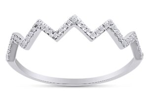 round cut white natural diamond zig zag engagement band ring for women in 14k white gold over sterling silver jewelry (clarity : i2-i3,color : i-j, 0.08 cttw) ring size-5