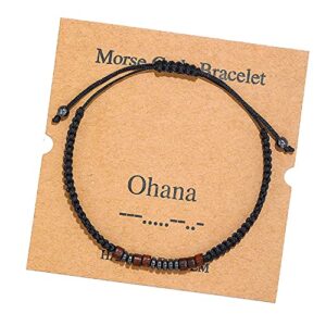 colorful bling handmade morse code bracelets brown silk beaded wrap wood adjustable bracelet inspirational jewelry best friend for women men-ohana