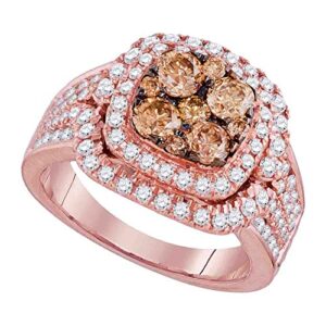 14kt rose gold round brown diamond cluster bridal wedding engagement ring 2 cttw