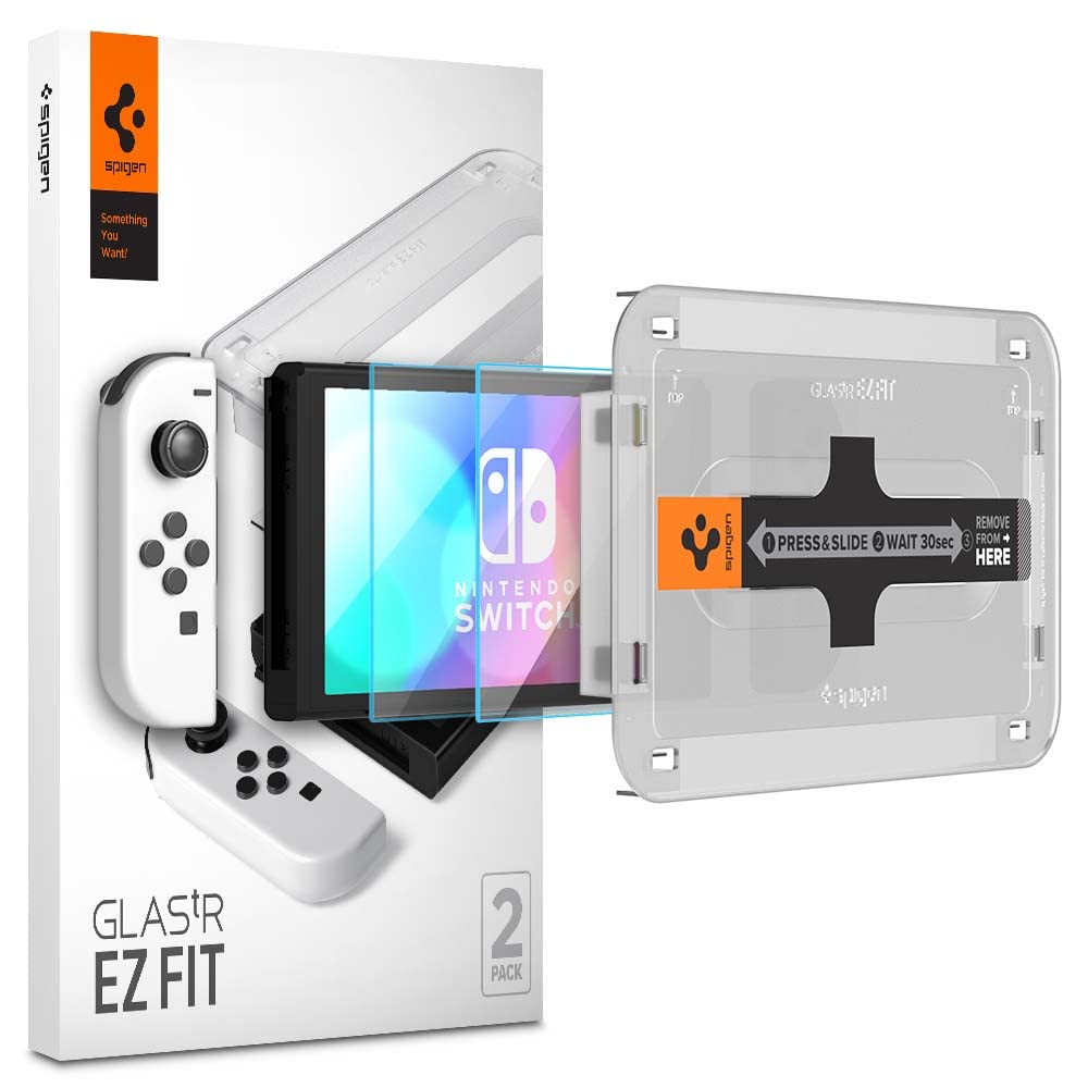 Spigen Tempered Glass Screen Protector [GlasTR EZ FIT] designed for Nintendo Switch (OLED model) - 2 Pack