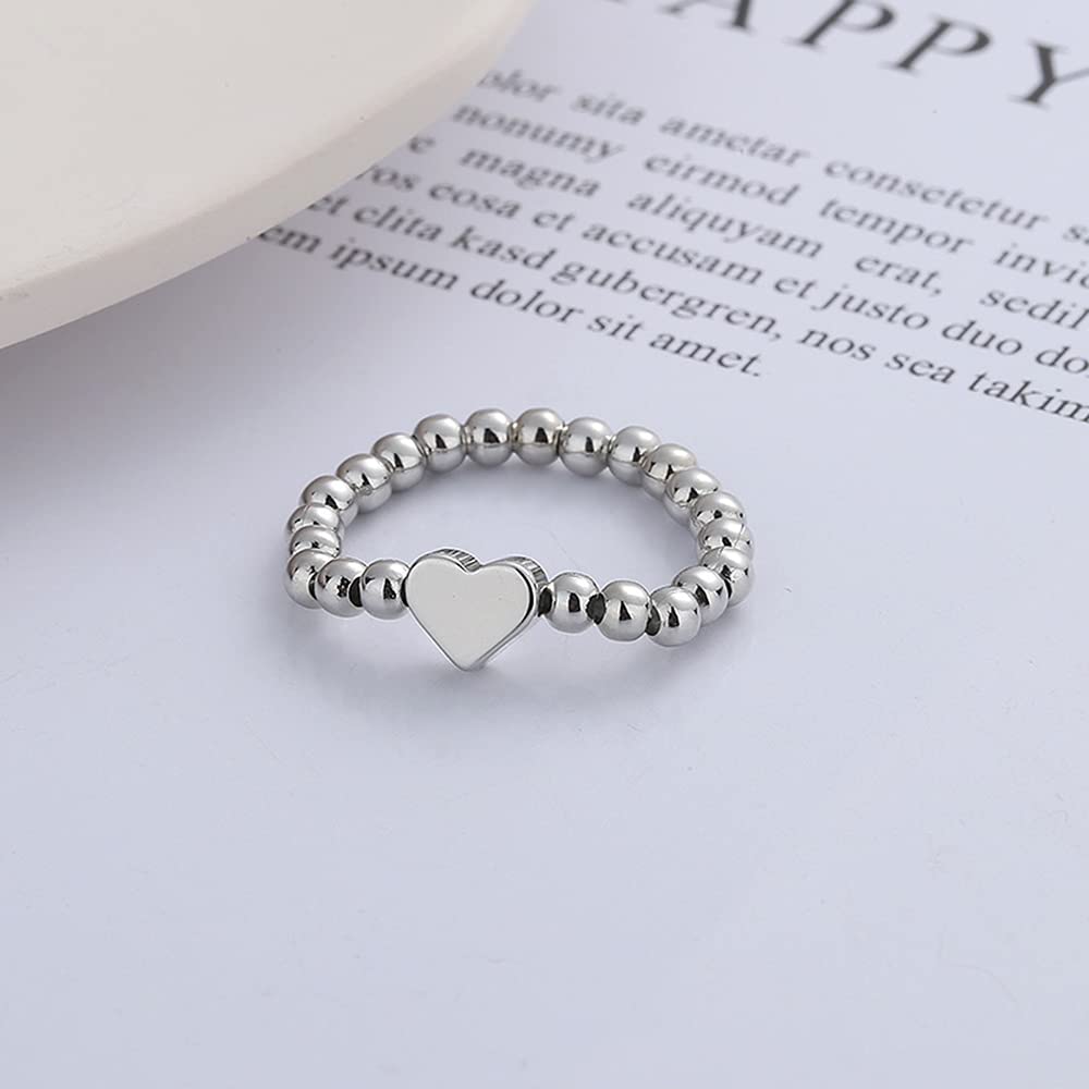 Minimalist Heart Shaped Statement Ring Small Bead Ball Spinning Fidget Anxiety Worry Tail Finger Band Love Endless Promise Engagement Wedding Band Rings Fashion Jewelry Birthday Gifts for Women Teen