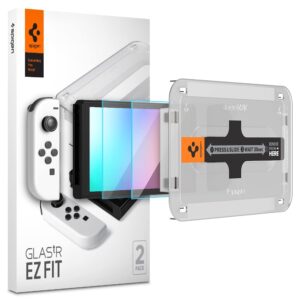 spigen tempered glass screen protector [glastr ez fit] designed for nintendo switch (oled model) - 2 pack