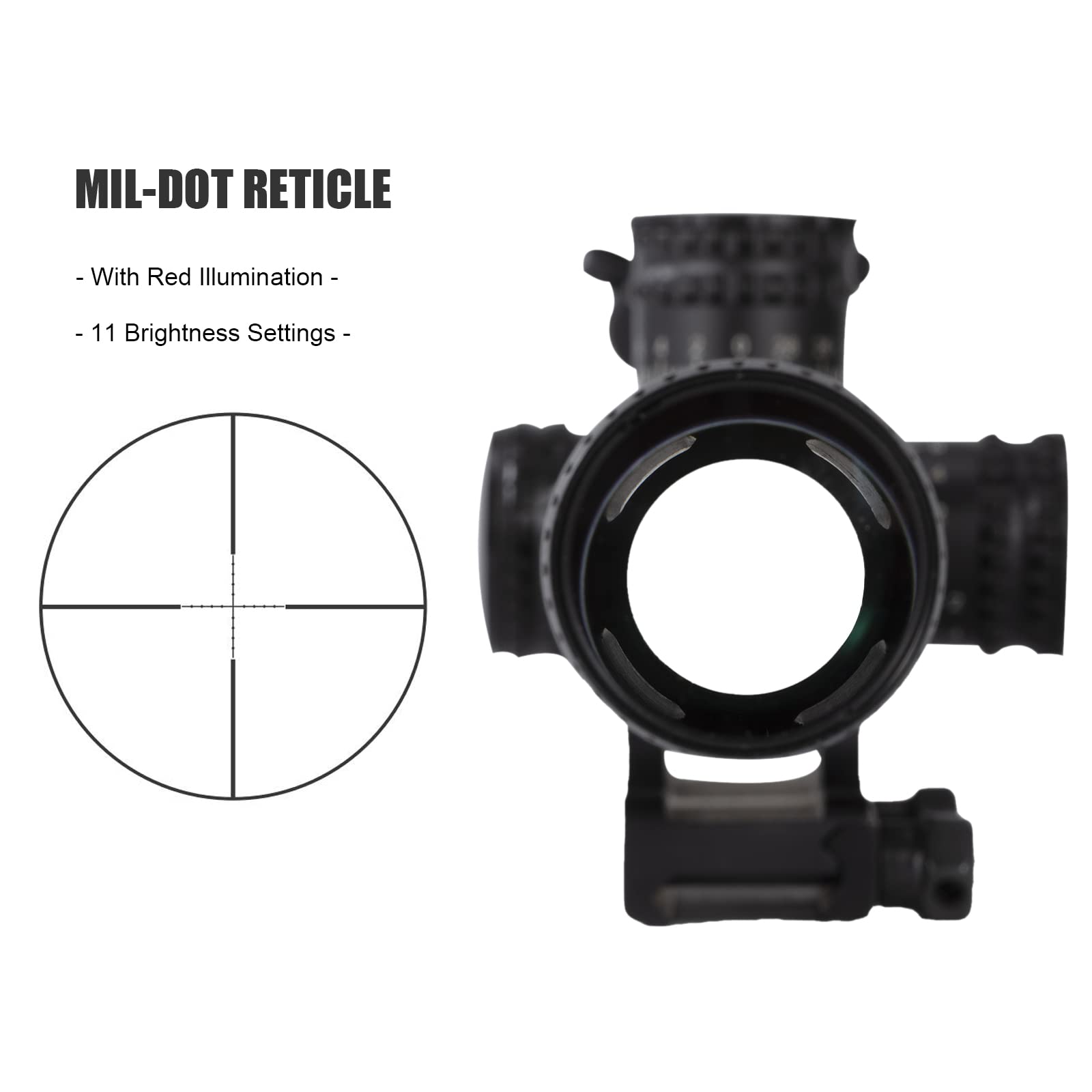 FalconOptics Rifle Scope 1-4x24 - Second Focal Plane SFP - Mil Dot Reticle with Red Illumination - 30mm Tube - Hunting Shooting - Black