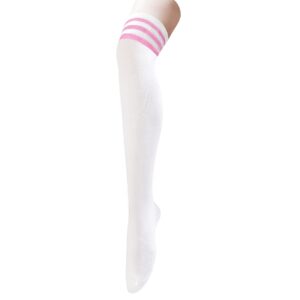 gotneto thigh high socks for women thin knee high socks striped thigh high socks over the knee socks long thigh highs tights casual thigh high stockings socks 1 pair white pink one size