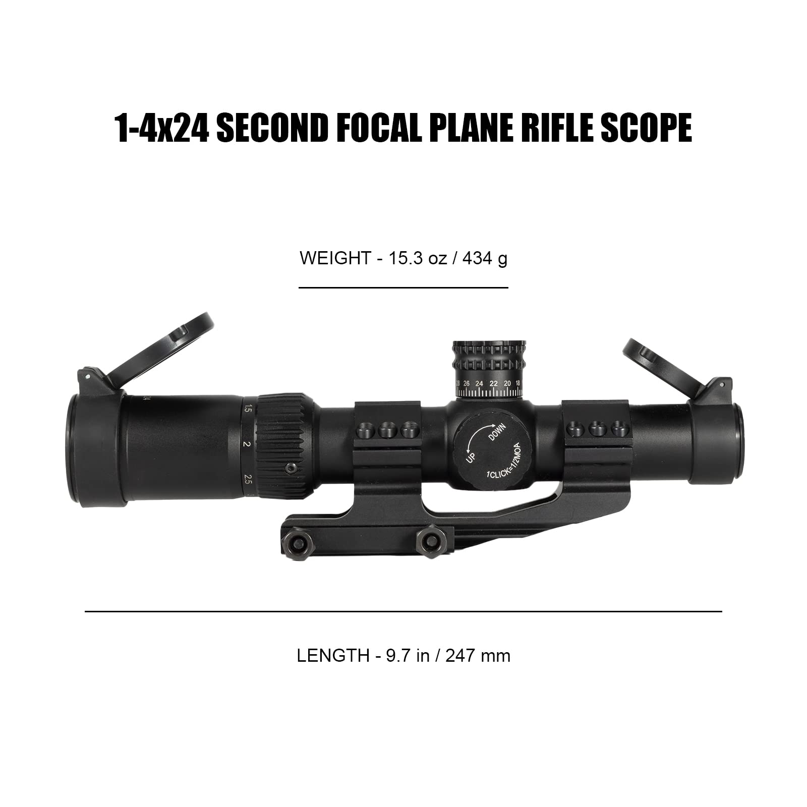 FalconOptics Rifle Scope 1-4x24 - Second Focal Plane SFP - Mil Dot Reticle with Red Illumination - 30mm Tube - Hunting Shooting - Black