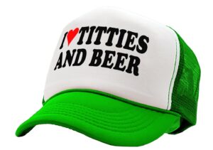 i heart titties and beer - love funny gag - vintage retro style trucker cap hat (neon green)