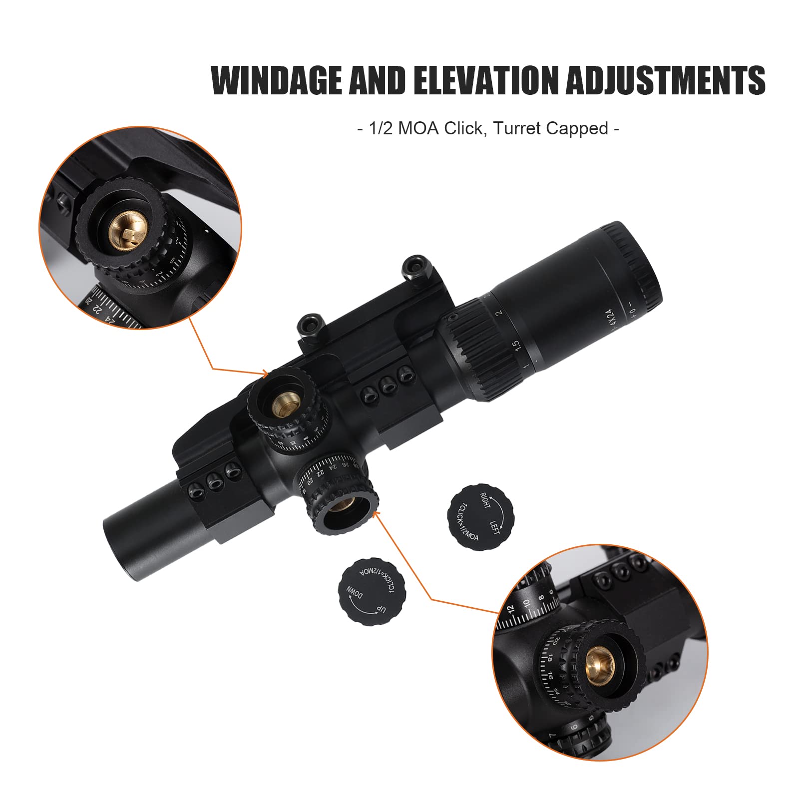 FalconOptics Rifle Scope 1-4x24 - Second Focal Plane SFP - Mil Dot Reticle with Red Illumination - 30mm Tube - Hunting Shooting - Black