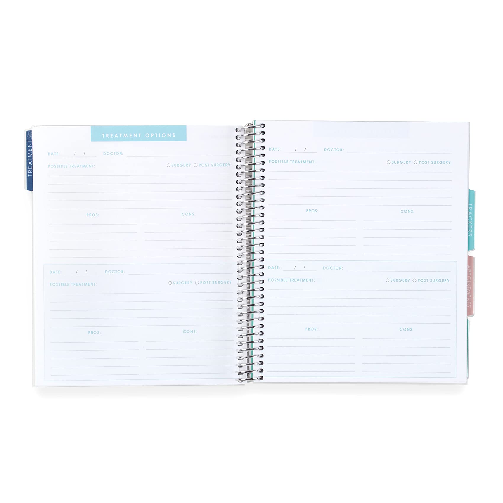 Erin Condren 7" x 9" Spiral Bound Medical Treatment Planner - Edition 2, Four Tabs, Treatment Tracking Spreads, Medical Information Pages, Support Log, Lined Note Pages