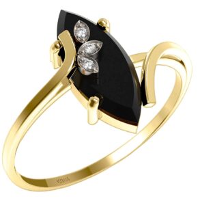 us jewels ladies 14k yellow gold genuine onyx heart black diamond ring, size 5.5