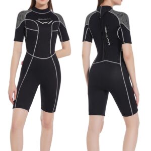 goldfin women shorty wetsuit, 3mm neoprene wet suits back zip surfing diving swimming snorkeling