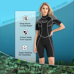 GoldFin Women Shorty Wetsuit, 3mm Neoprene Wet Suits Back Zip Surfing Diving Swimming Snorkeling