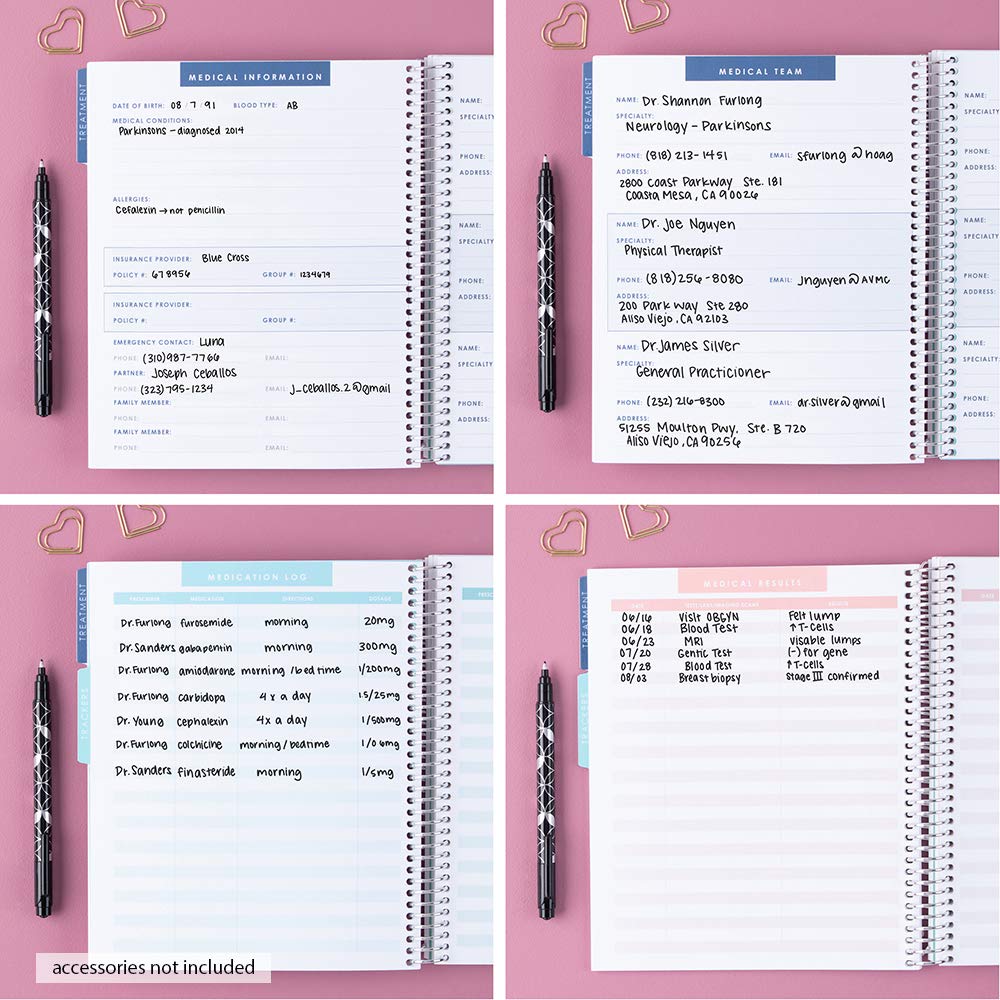 Erin Condren 7" x 9" Spiral Bound Medical Treatment Planner - Edition 2, Four Tabs, Treatment Tracking Spreads, Medical Information Pages, Support Log, Lined Note Pages