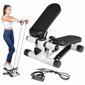 yssoa mini stepper with resistance band, stair stepping fitness exercise home workout equipment for full body workout,black