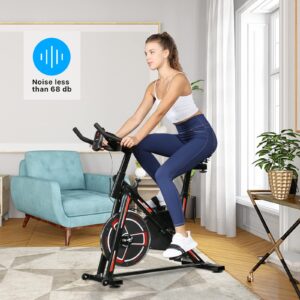 YSSOA Indoor Cycling Bike Stationary Exercise Bike, Comfortable Seat Cushion, Silent Belt Drive, iPad Holder, Fitness Stationary Flywheel Bicycle with Resistance for Home Cardio Workout Cycle Bike Training