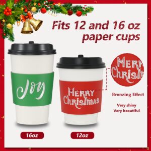 Whaline 40Pcs Christmas Coffee Tea Cup Sleeves Bronzing Silver Red Green Yellow Cup Sleeves for 12 and 16oz Disposable Cup Jacket for Hot Chocolate Cocoa Cold Beverage, 4 Design (No Cups Included)