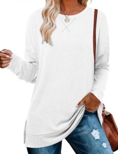 bette boutik plain white tunic womens long sweatshirt cotton crewneck sweatshirt tops long sleeve sweatshirts plain women's plus size tops white medium