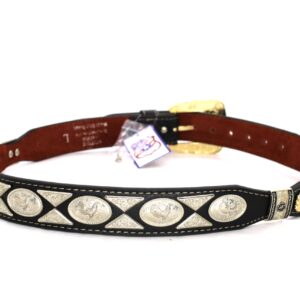 West Star Texas Mens Women Western Cowboy Thick Leather Belt Longhorn Horse Rooster Cowboy Prayer Sheriff Star Emblem 111E Rooster BK Floral L