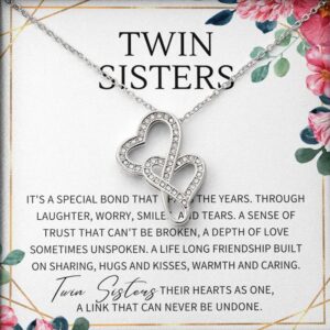 to my twin sister necklace – twin sisters their hearts as one, a link that can never be undone - gift for birthday, christmas, graduation, valentines, wedding day – odh1