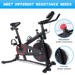 YSSOA Indoor Cycling Bike Stationary Exercise Bike, Comfortable Seat Cushion, Silent Belt Drive, iPad Holder, Fitness Stationary Flywheel Bicycle with Resistance for Home Cardio Workout Cycle Bike Training