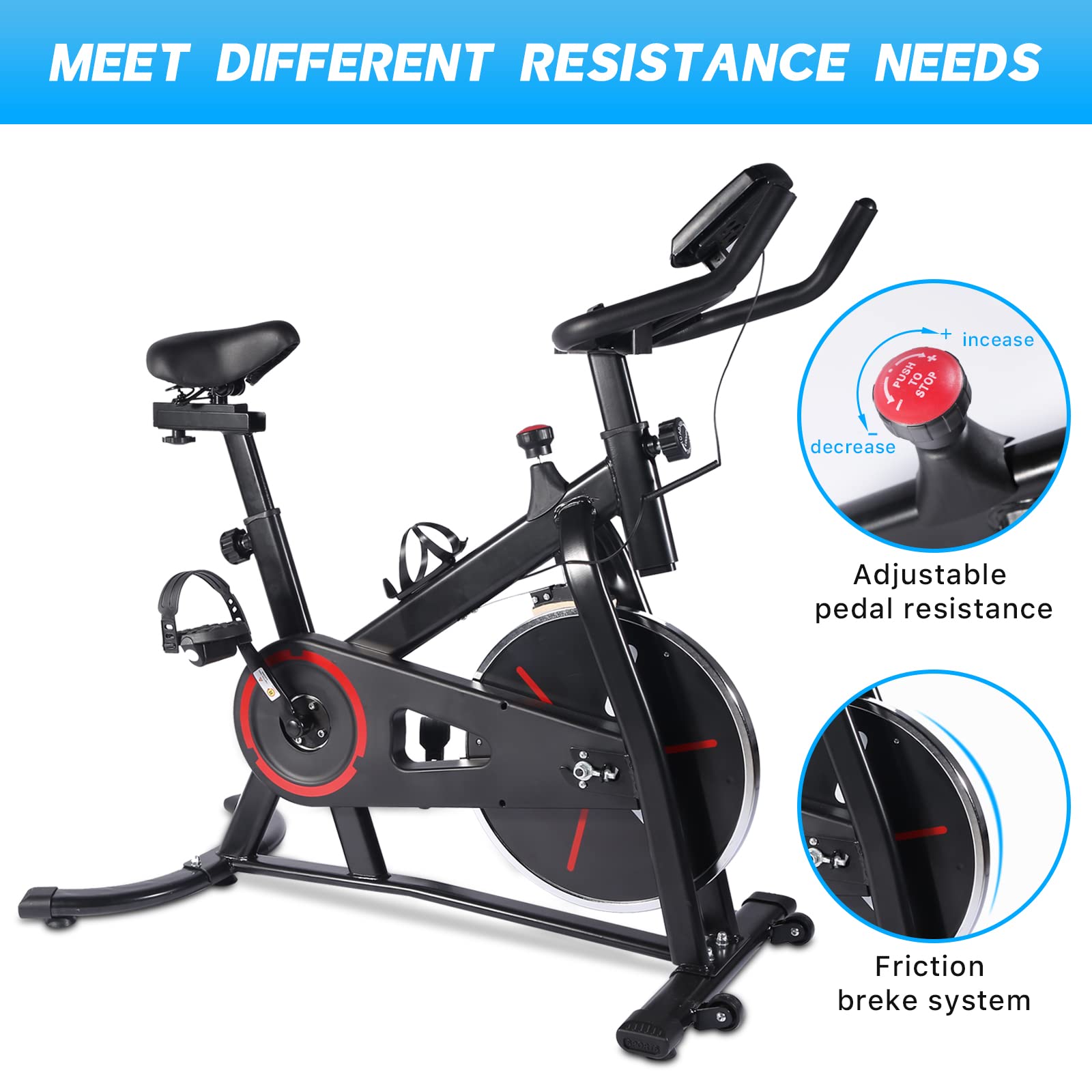 YSSOA Indoor Cycling Bike Stationary Exercise Bike, Comfortable Seat Cushion, Silent Belt Drive, iPad Holder, Fitness Stationary Flywheel Bicycle with Resistance for Home Cardio Workout Cycle Bike Training