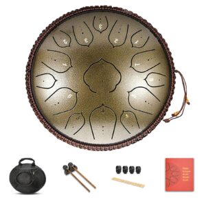 steel tongue drum,premium 14 inch 15 notes d minor hand steel drum,adult's steel drum instrument,clean clear ethereal sounds,oil brown