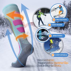 AII Thermal Ski Socks Mens and Women（2 Pairs）,Cross Country Skis Snowboard socks for Skiing Outdoor socks (1Purple+1Blue, Large)