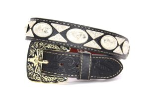 west star texas mens women western cowboy thick leather belt longhorn horse rooster cowboy prayer sheriff star emblem 111e rooster bk floral l