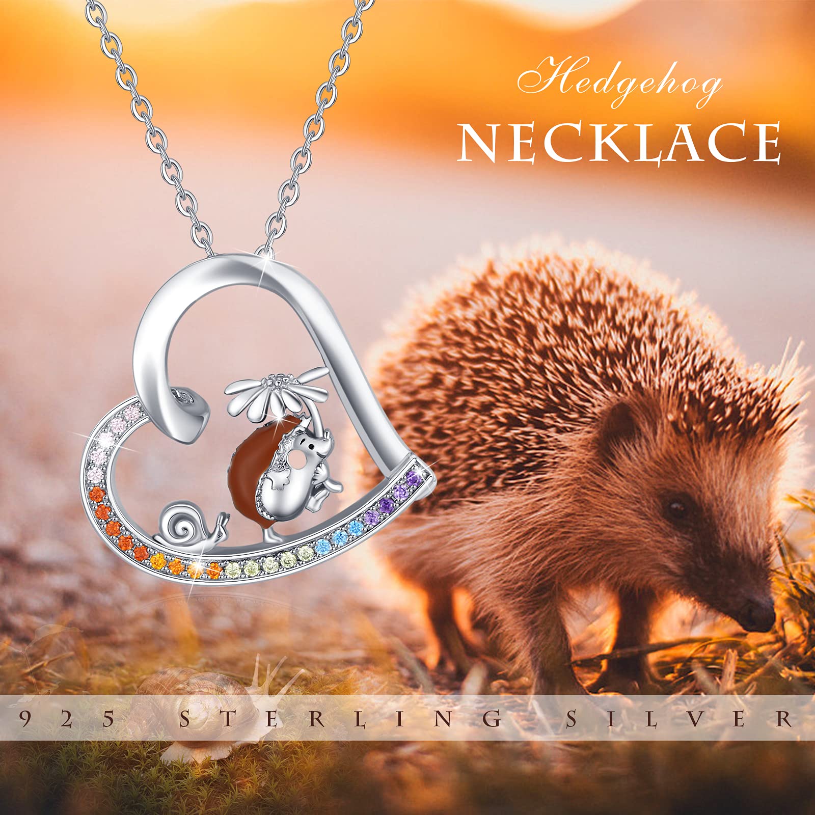 OHAYOO Hedgehog Heart Necklace 925 Sterling Silver Hedgehog Pendant Necklace Cute Animal Jewelry Gift for Women Girls