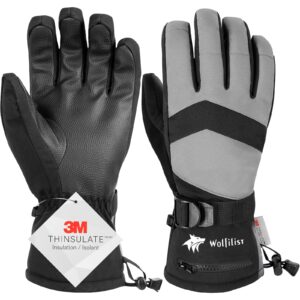 wolfilist ski gloves waterproof windproof - 3m thinsulate insulated warm snow gloves, snowboard gloves with zipper pocket, touchscreen winter gloves for men women