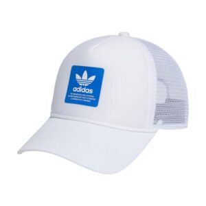 adidas originals dispatch trucker 5-panel high crown mesh-back adjustable strapback cap, white/bluebird, one size