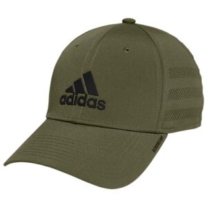 adidas men's gameday 3 structured stretch fit cap, focus olive green/black, large-x-large