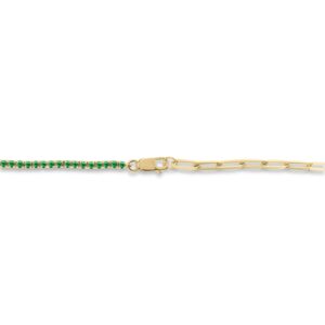 Emerald Tennis Bracelet for Women, Paper Clip-Styled Link Chain in 18k 1-micron Yellow Gold-Plating over 925 Sterling Silver, Women's Eternity Bracelet with Created Emerald Stones, 7" Link Chain