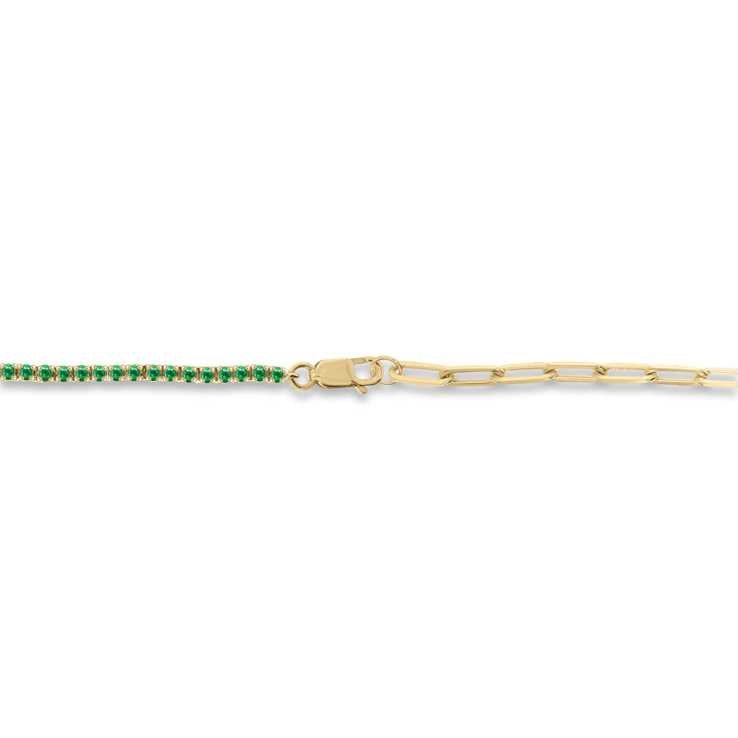 Emerald Tennis Bracelet for Women, Paper Clip-Styled Link Chain in 18k 1-micron Yellow Gold-Plating over 925 Sterling Silver, Women's Eternity Bracelet with Created Emerald Stones, 7" Link Chain