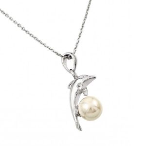 necklace w/ dolphin leaping over pearl