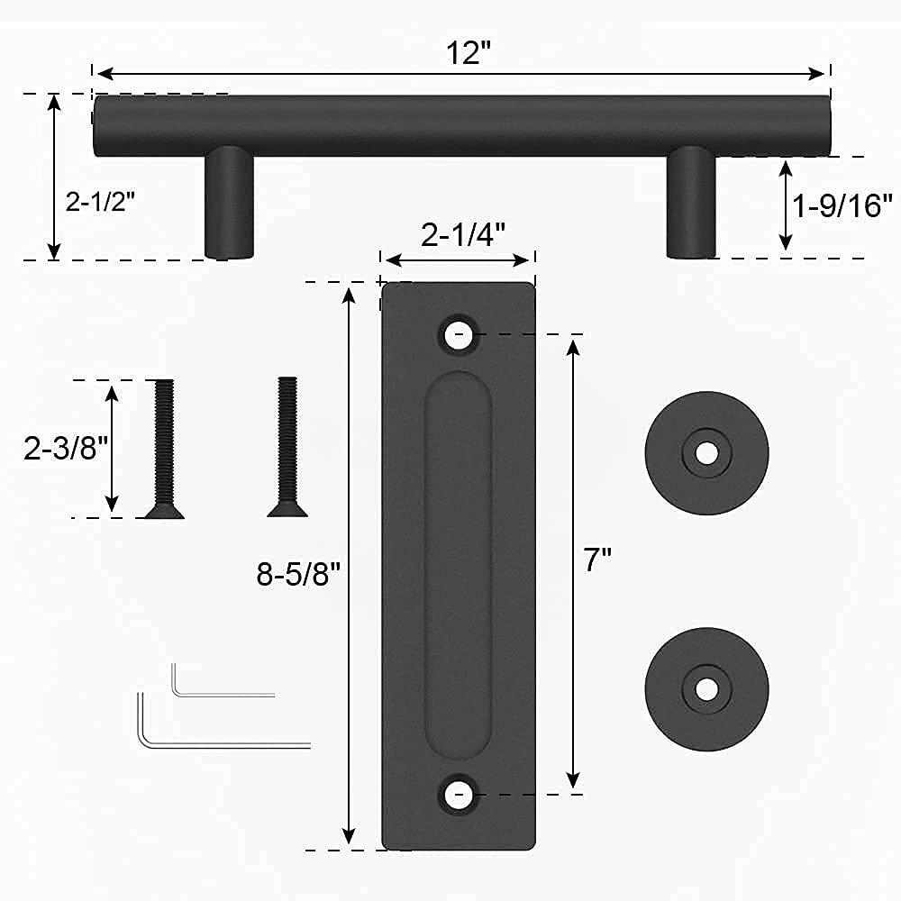 WINSOON 8FT Single Wood Sliding Barn Door Hardware Kit with 1pc Barn Door Handle Set