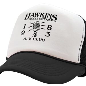 Hawkins Middle School - AV Club - Stranger - Vintage Retro Style Trucker Cap Hat (Black)