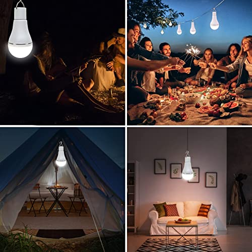 4 Pack Portable Emergency LED Bulbs, Afoskce USB Rechargeable Camping Light with Remote Timer, 5 Lighting Modes, with Hook, 1500mAh Smart Light Bulbs for Emergency, Camping, Hiking, Hurricane Outage