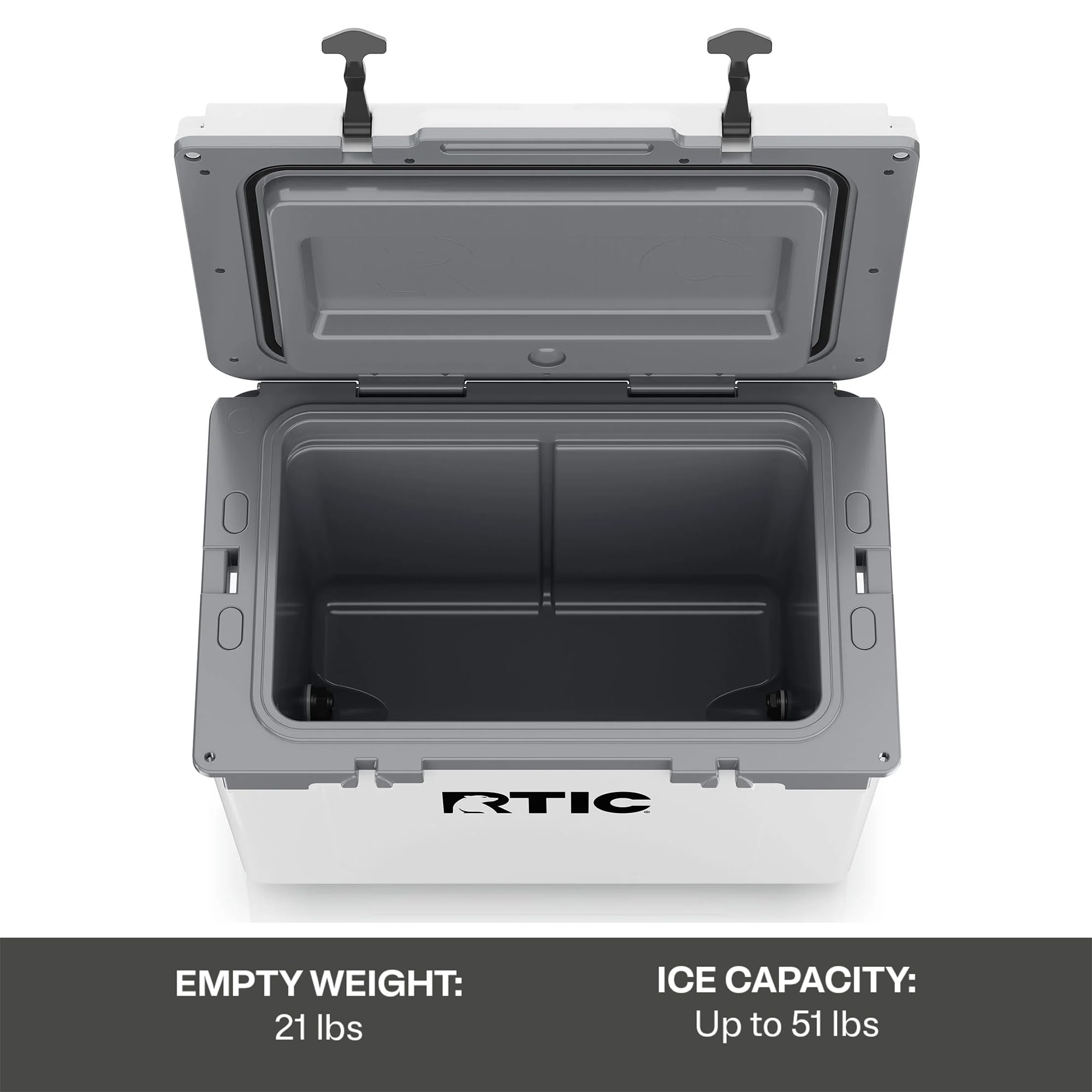 RTIC Ultra-Light 52 Quart Hard Cooler Insulated Portable Ice Chest Box for Beach, Drink, Beverage, Camping, Picnic, Fishing, Boat, Barbecue, 30% Lighter Than Rotomolded Coolers, White & Grey