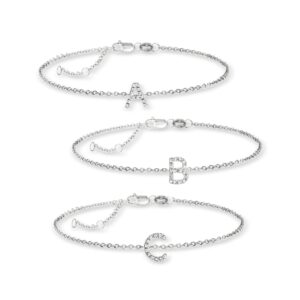 ross-simons rs pure m - diamond-accented initial bracelet in sterling silver. 7 inches