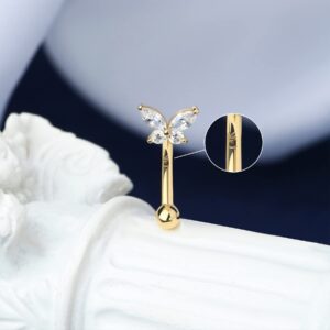 OUFER Gold Rook Piercing Jewelry 14K Solid Gold Butterfly Eyebrow Rings Rook Earrings 16G Daith Curved Barbell