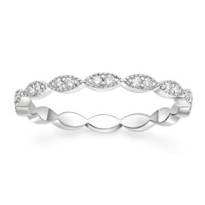 tigrade eternity ring oval milgrain cubic zirconia anniversary stacking ring cz wedding band for women size 3-13, silver, size 7