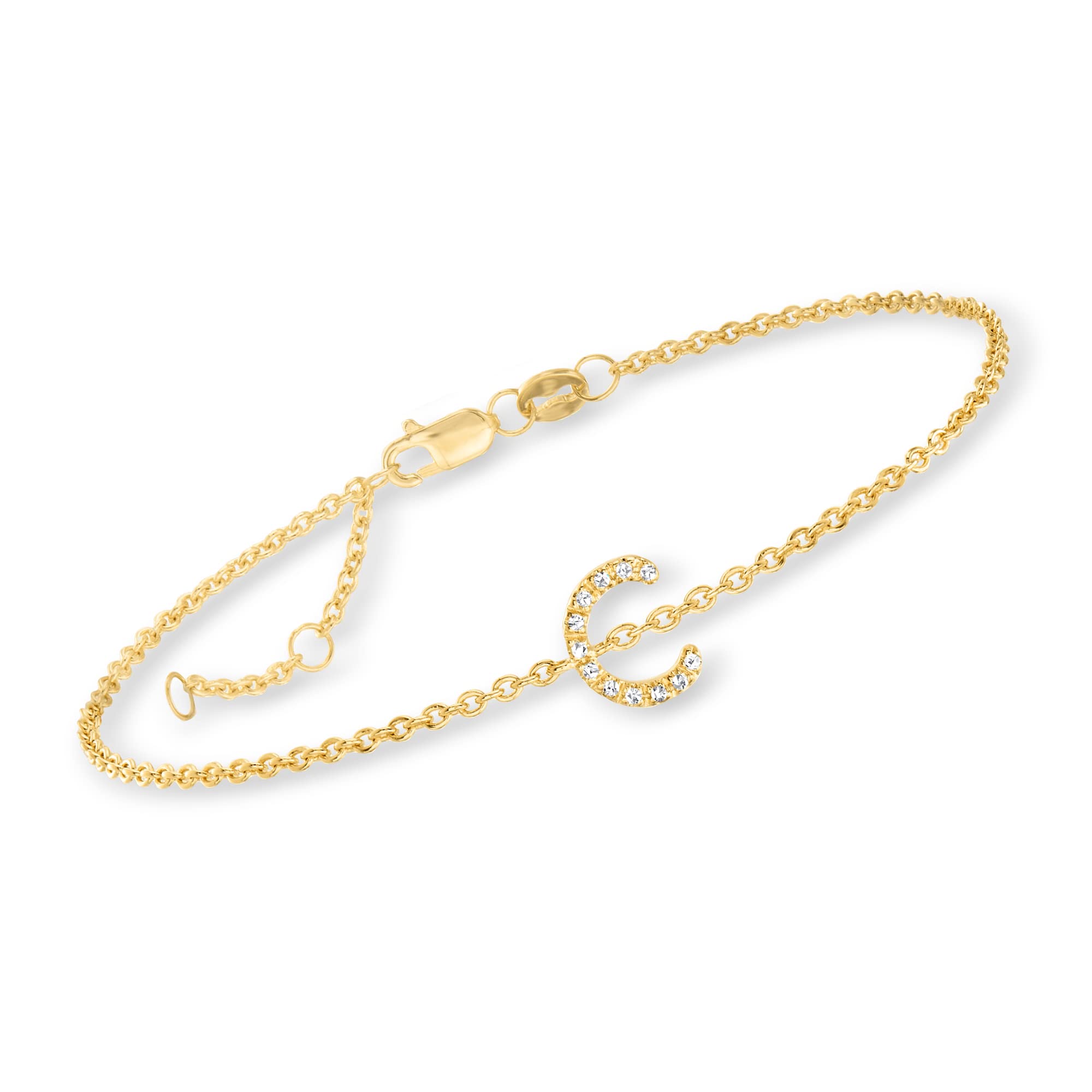 Ross-Simons B - Diamond-Accented Initial Bracelet in 18kt Gold Over Sterling. 7 inches