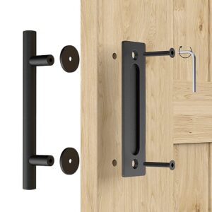 WINSOON 8FT Single Wood Sliding Barn Door Hardware Kit with 1pc Barn Door Handle Set