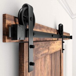 WINSOON 8FT Single Wood Sliding Barn Door Hardware Kit with 1pc Barn Door Handle Set