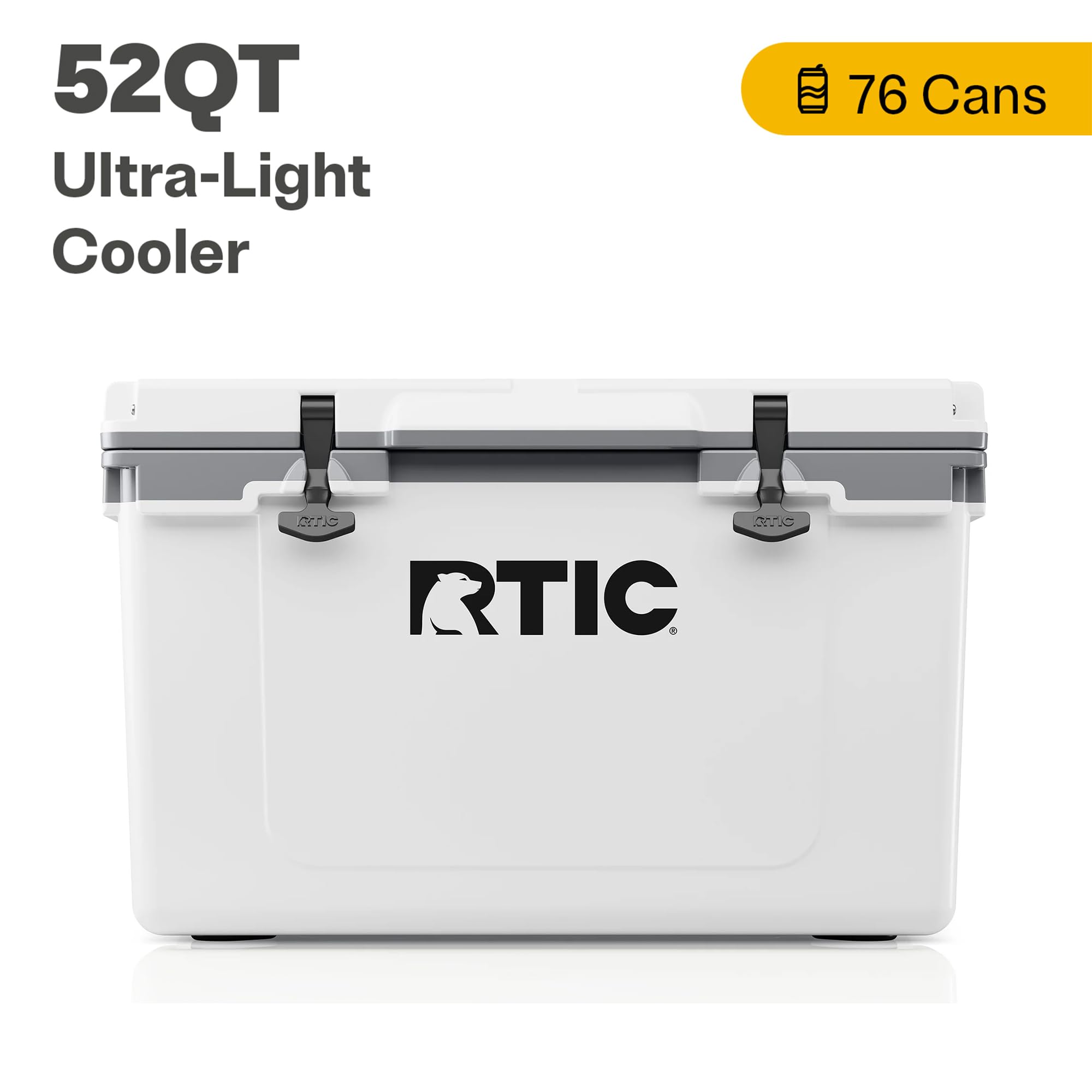 RTIC Ultra-Light 52 Quart Hard Cooler Insulated Portable Ice Chest Box for Beach, Drink, Beverage, Camping, Picnic, Fishing, Boat, Barbecue, 30% Lighter Than Rotomolded Coolers, White & Grey