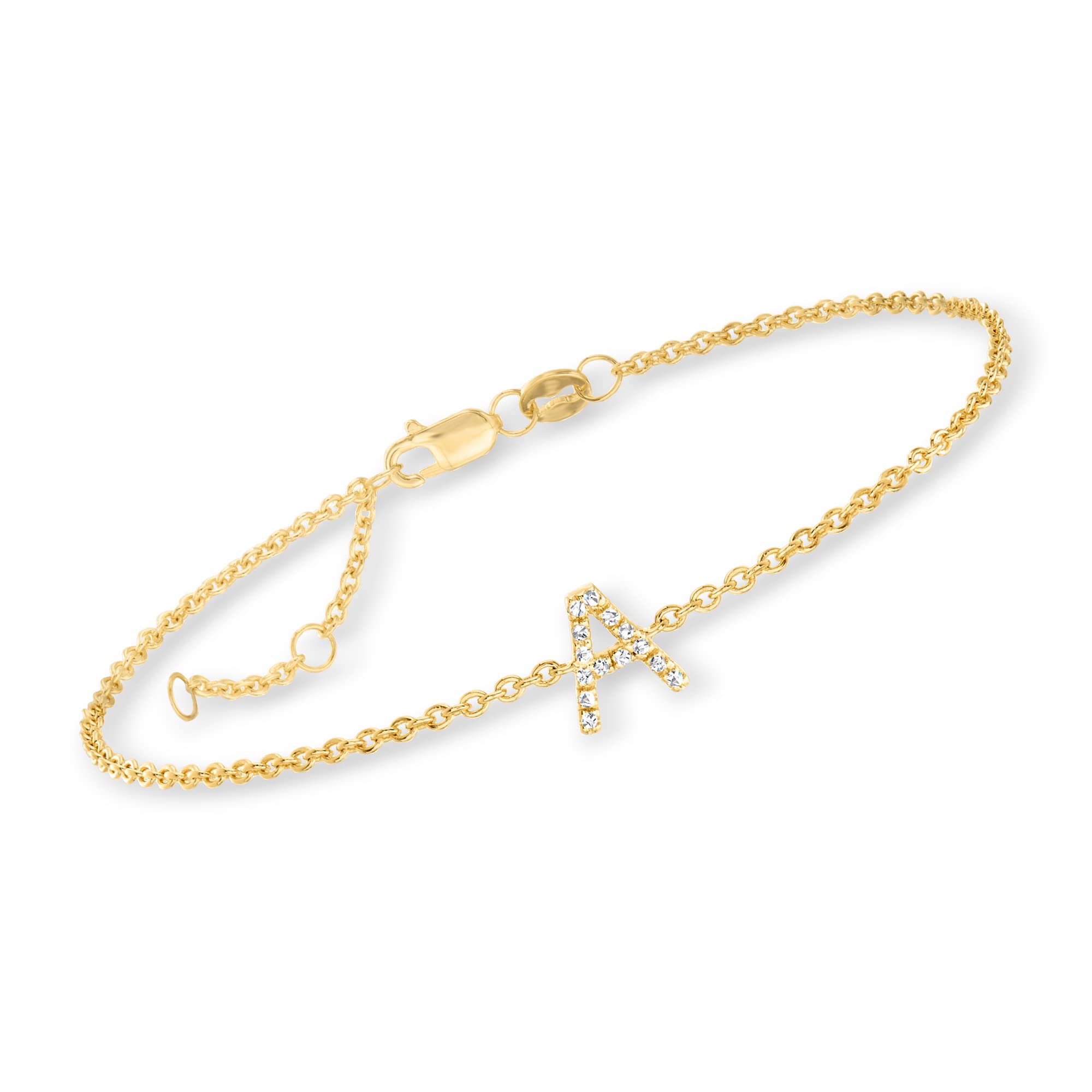 Ross-Simons B - Diamond-Accented Initial Bracelet in 18kt Gold Over Sterling. 7 inches