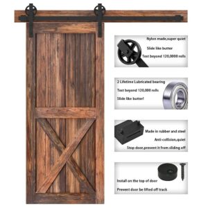 WINSOON 8FT Single Wood Sliding Barn Door Hardware Kit with 1pc Barn Door Handle Set